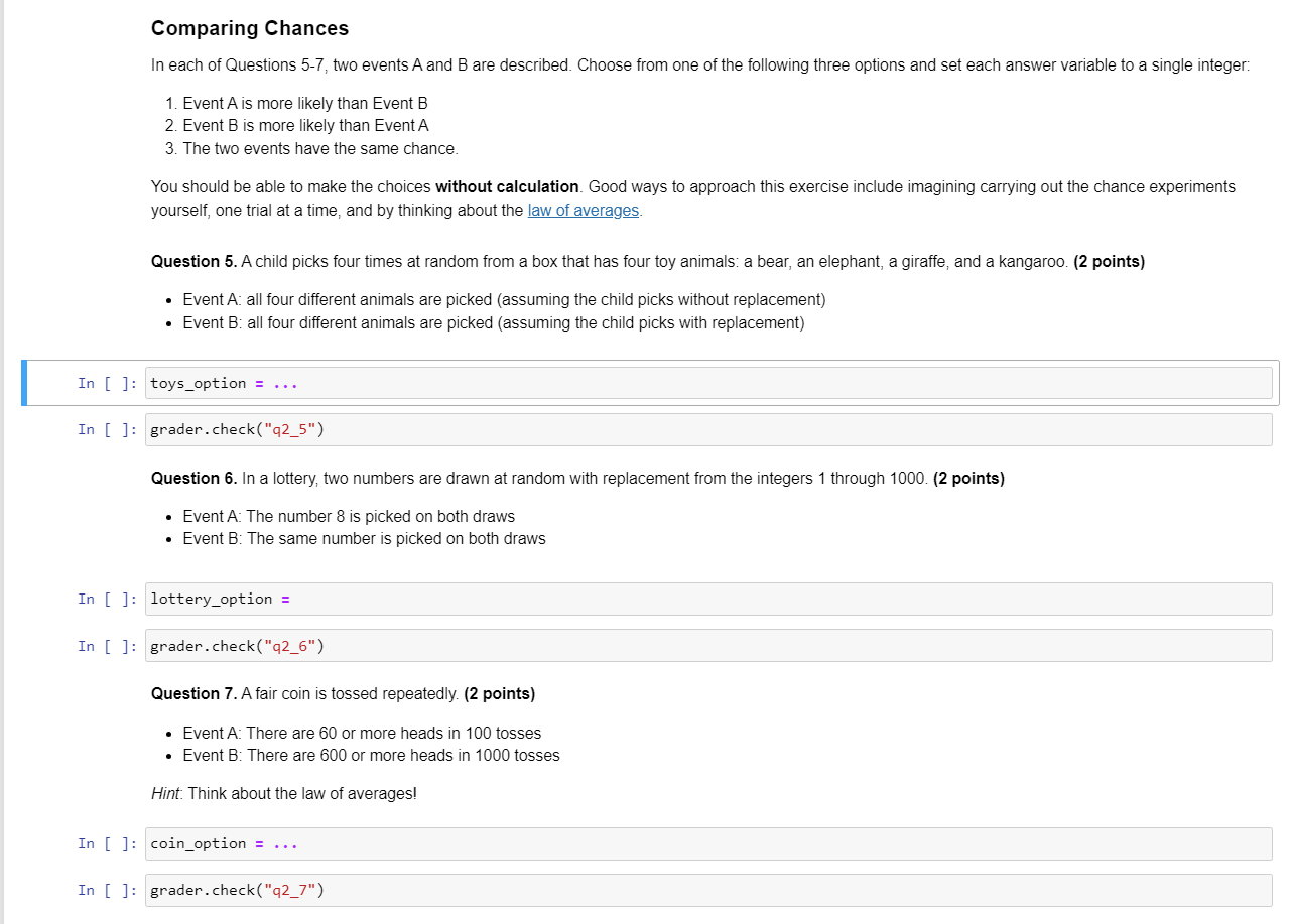 Solved Comparing Chances In each of Questions 5-7, two | Chegg.com