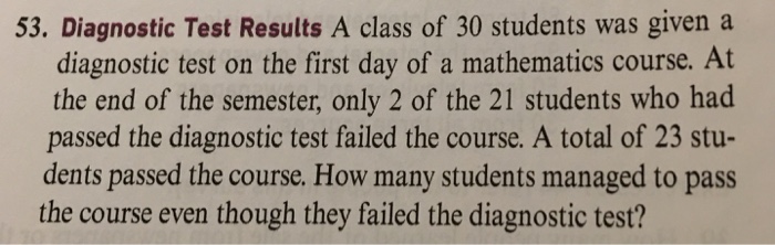 Solved 53. Diagnostic Test Results A class of 30 students | Chegg.com