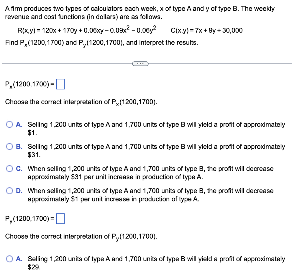 [Solved]: A firm produces two types of calculators each we