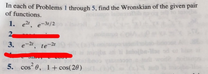 Solved In each of Problems 1 through 5, find the Wronskian | Chegg.com