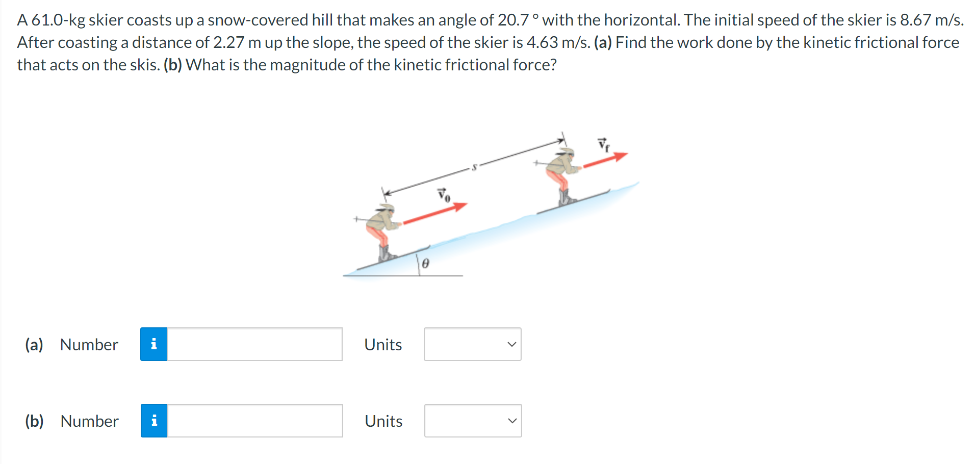 Solved A 61.0-kg skier coasts up a snow-covered hill that | Chegg.com