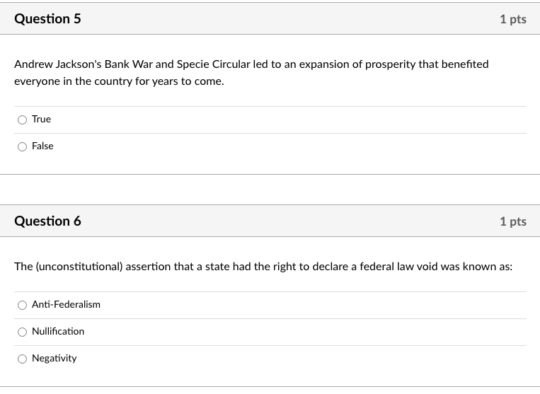 Solved Andrew Jackson's Bank War and Specie Circular led to | Chegg.com