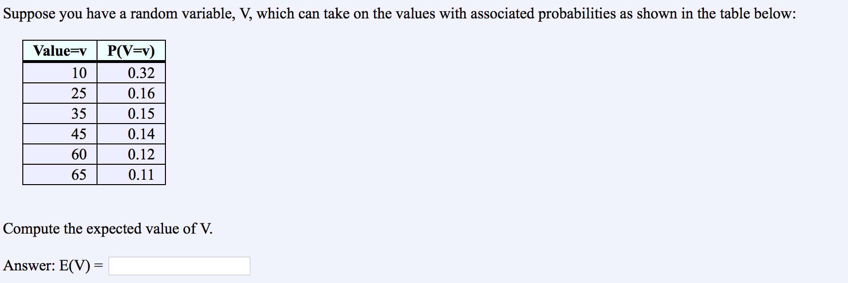 Solved Suppose you have a random variable, V, which can take | Chegg.com