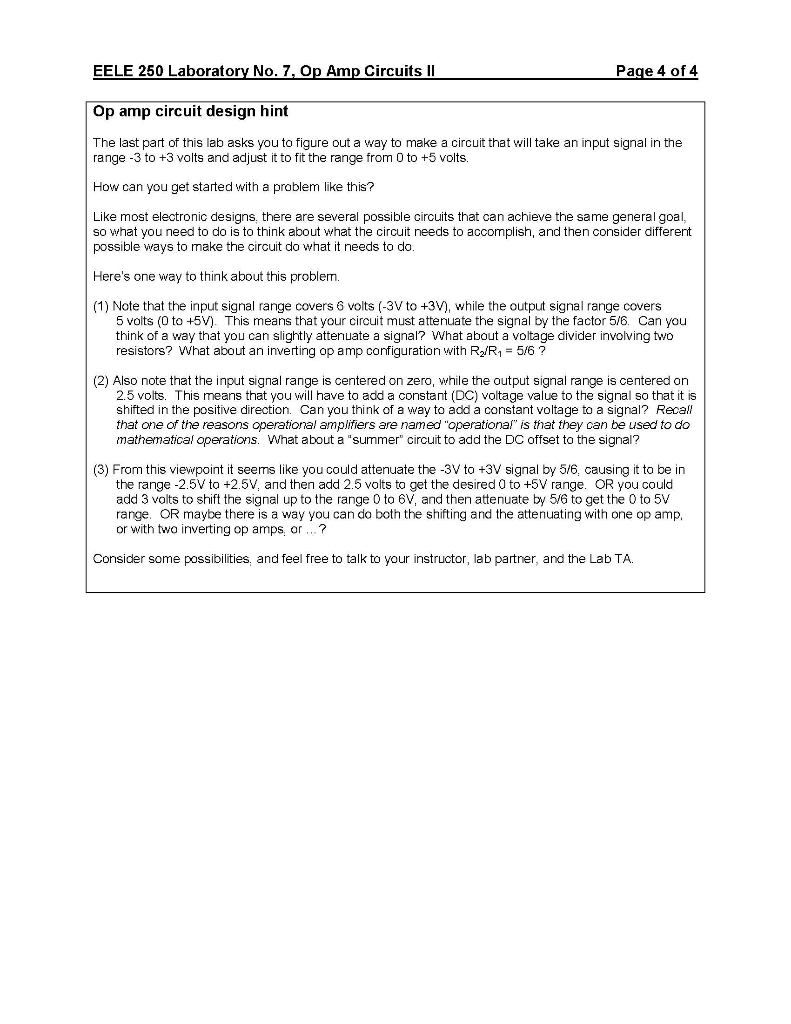 EELE 250 Laboratory No. 7. Op Amp Circuits II Page | Chegg.com