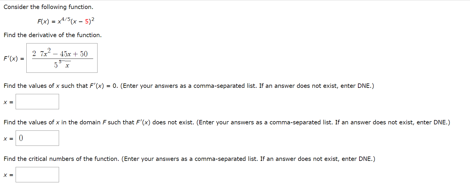Solved Consider the following function. F(x) = x4/5(x – 5)2 | Chegg.com