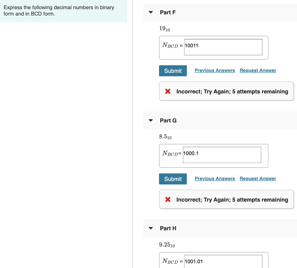 Solved Express the following decimal numbers in binary form | Chegg.com
