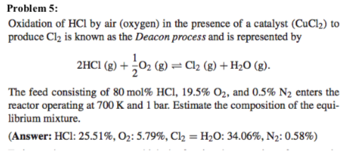 Solved Problem 5: Oxidation of HCl by air (oxygen) in the | Chegg.com