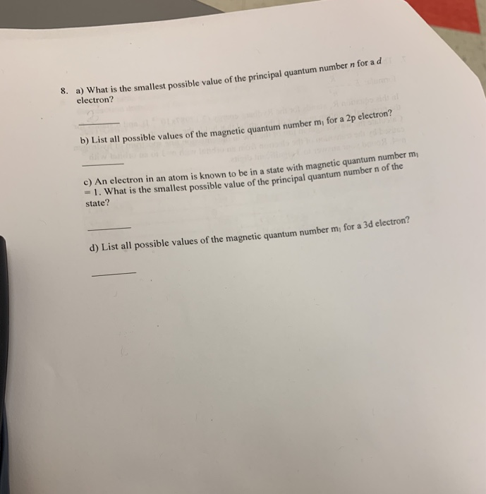 Solved 8. a) What is the smallest possible var electron? | Chegg.com