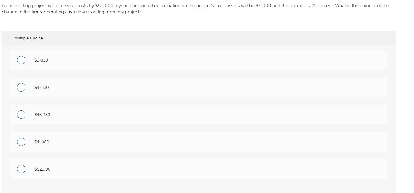 A cost-cutting project will decrease costs by $52,000 | Chegg.com