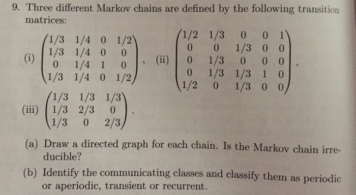 Solved 9. Three different Markov chains are defined by the | Chegg.com