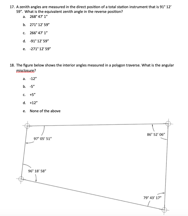 Solved 17. A zenith angles are measured in the direct | Chegg.com