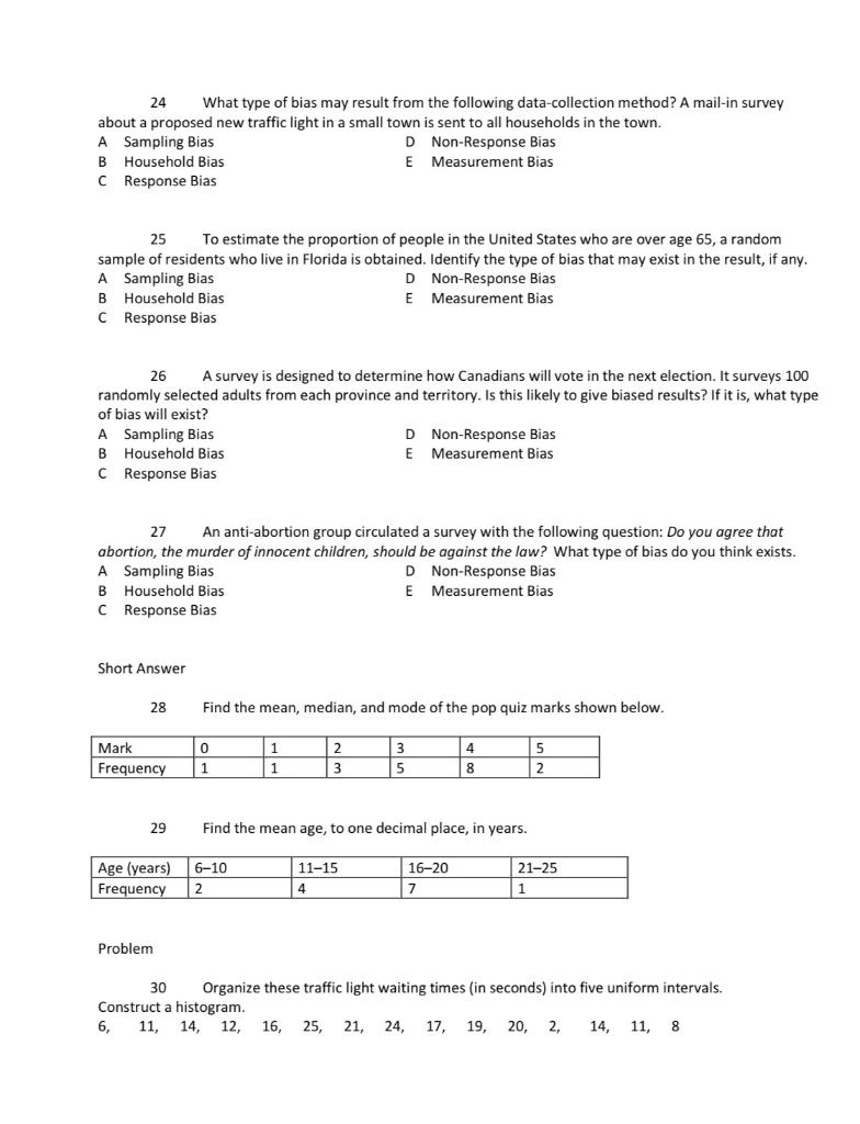 Solved 24 What type of bias may result from the following | Chegg.com