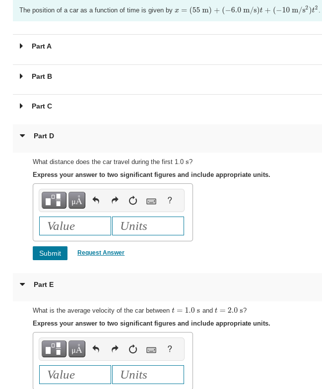 Solved The position of a car as a function of time is given | Chegg.com