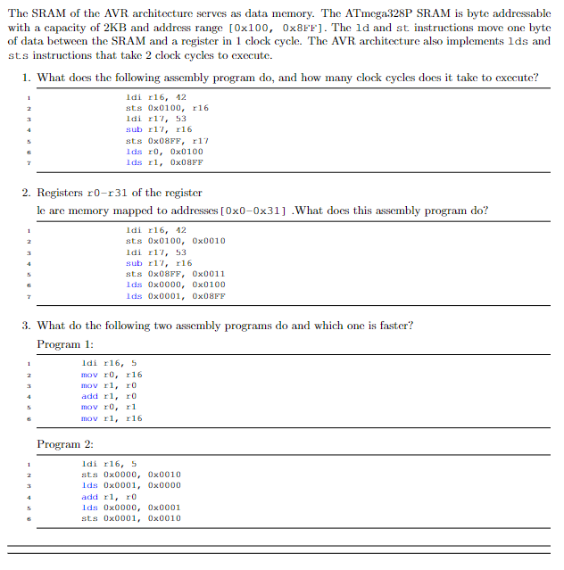 Solved The SRAM of the AVR architecture serves as data | Chegg.com