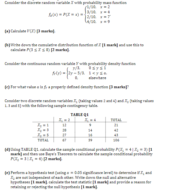 Solved Consider the discrete random variable X with | Chegg.com