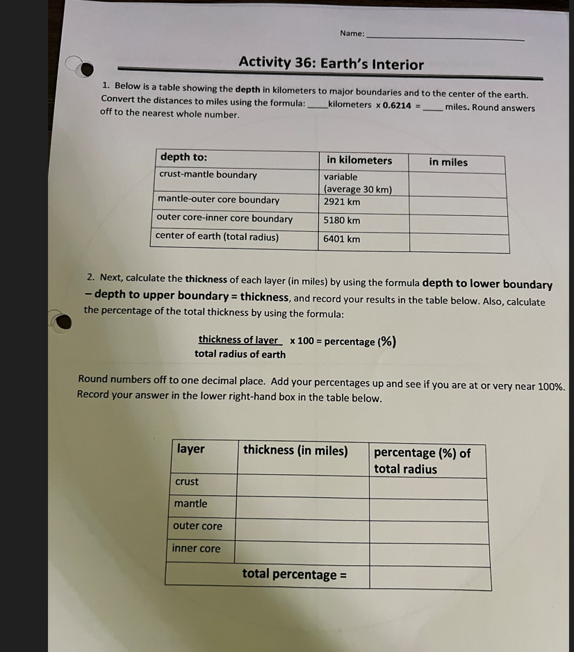 Solved Name: Activity 36: Earth's Interior 1. Below is a | Chegg.com