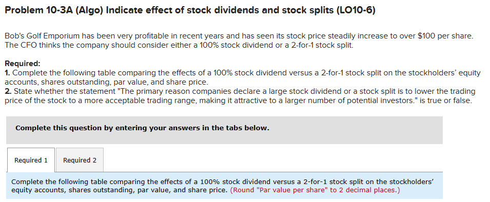 Solved Problem 10-3A (Algo) Indicate effect of stock | Chegg.com
