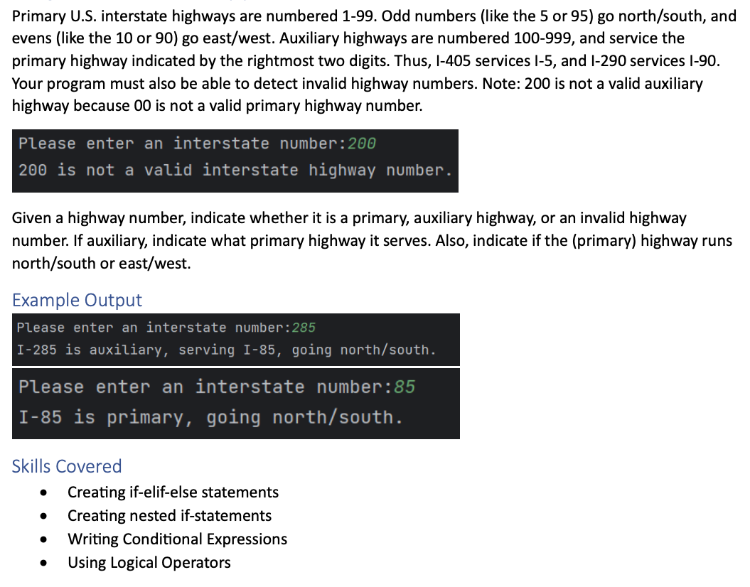 Solved Use Python. Primary U.S. ﻿interstate highways are | Chegg.com