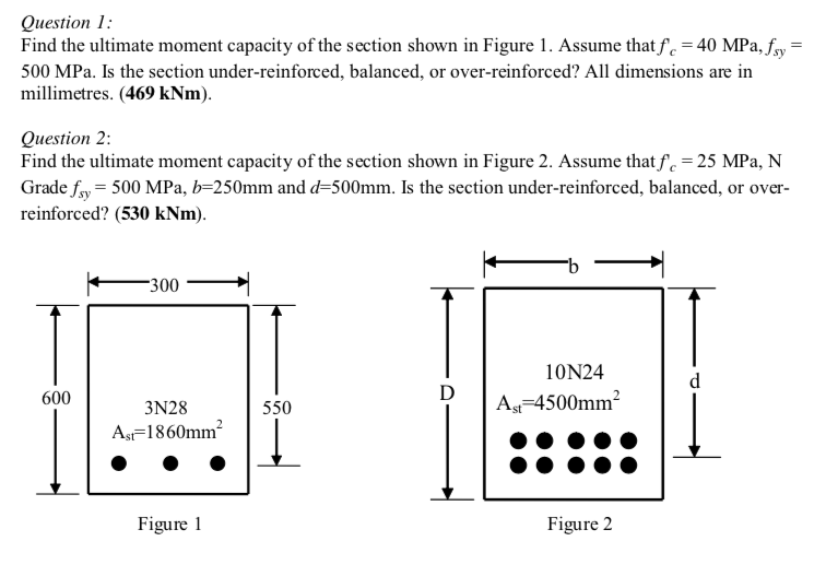 Solved Question 1: Find the ultimate moment capacity of the | Chegg.com
