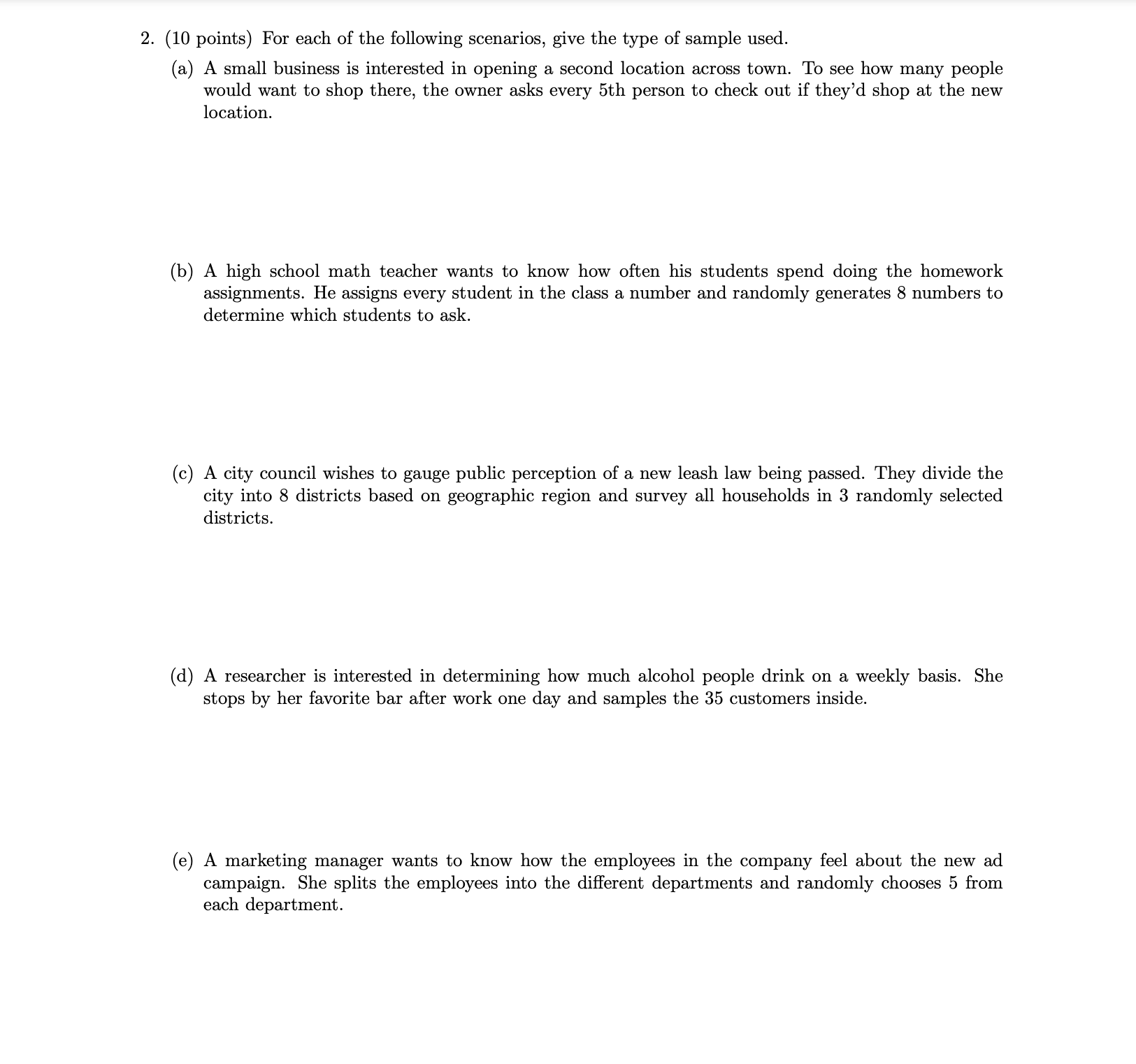 Solved (10 points) For each of the following scenarios, give | Chegg.com