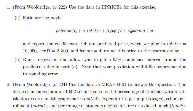 Solved This question uses the HPRICE1 data set from the | Chegg.com