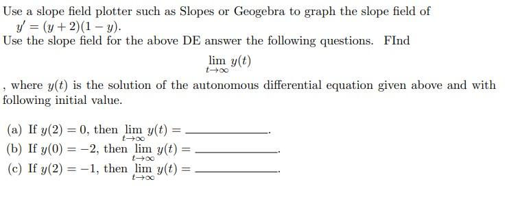 Solved Use a slope field plotter such as Slopes or Geogebra | Chegg.com