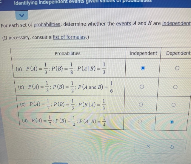 Solved or each set of probabilities, determine whether the | Chegg.com