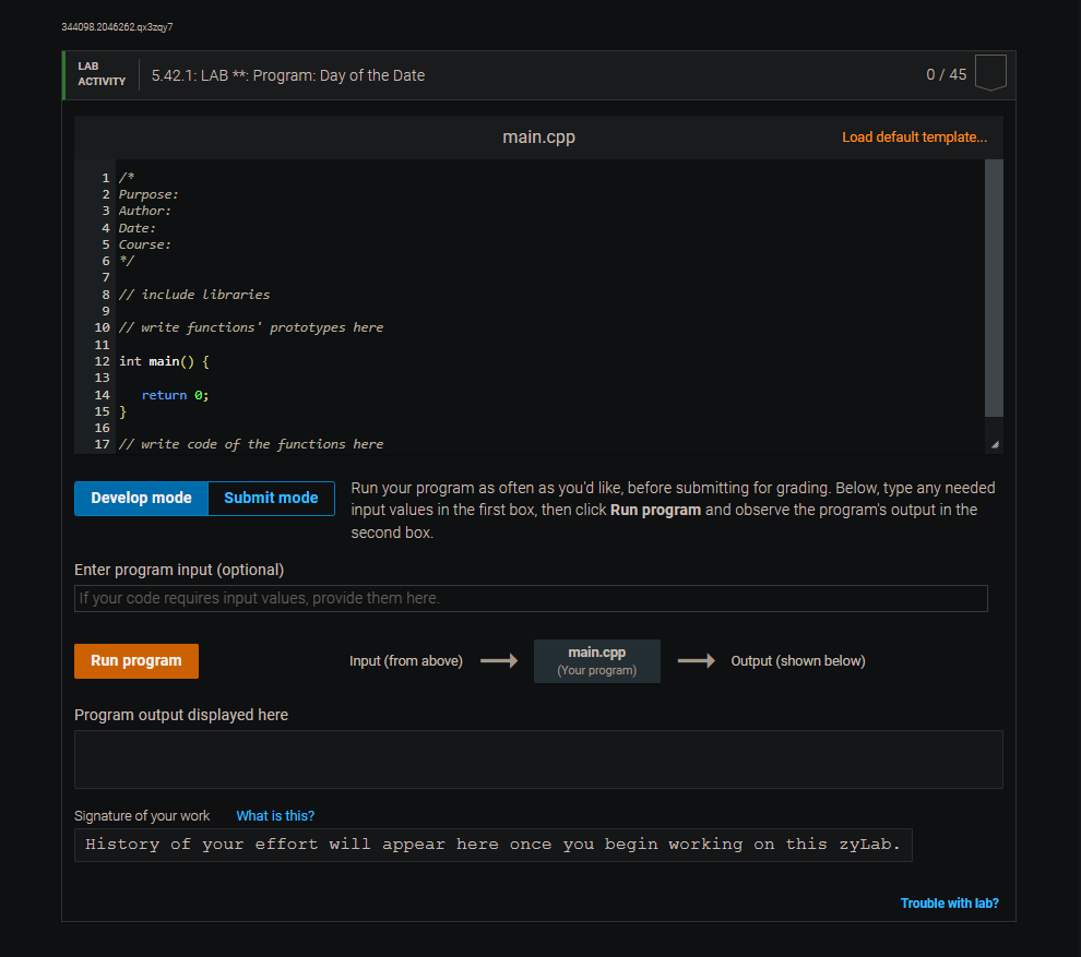 Solved 5.42 LAB **: Program: Day of the Date Zeller's | Chegg.com