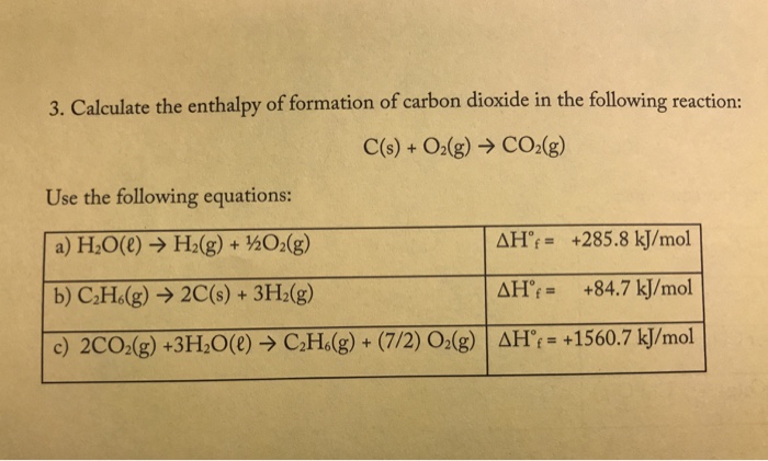 Solved 3. Calculate the enthalpy of formation of carbon | Chegg.com