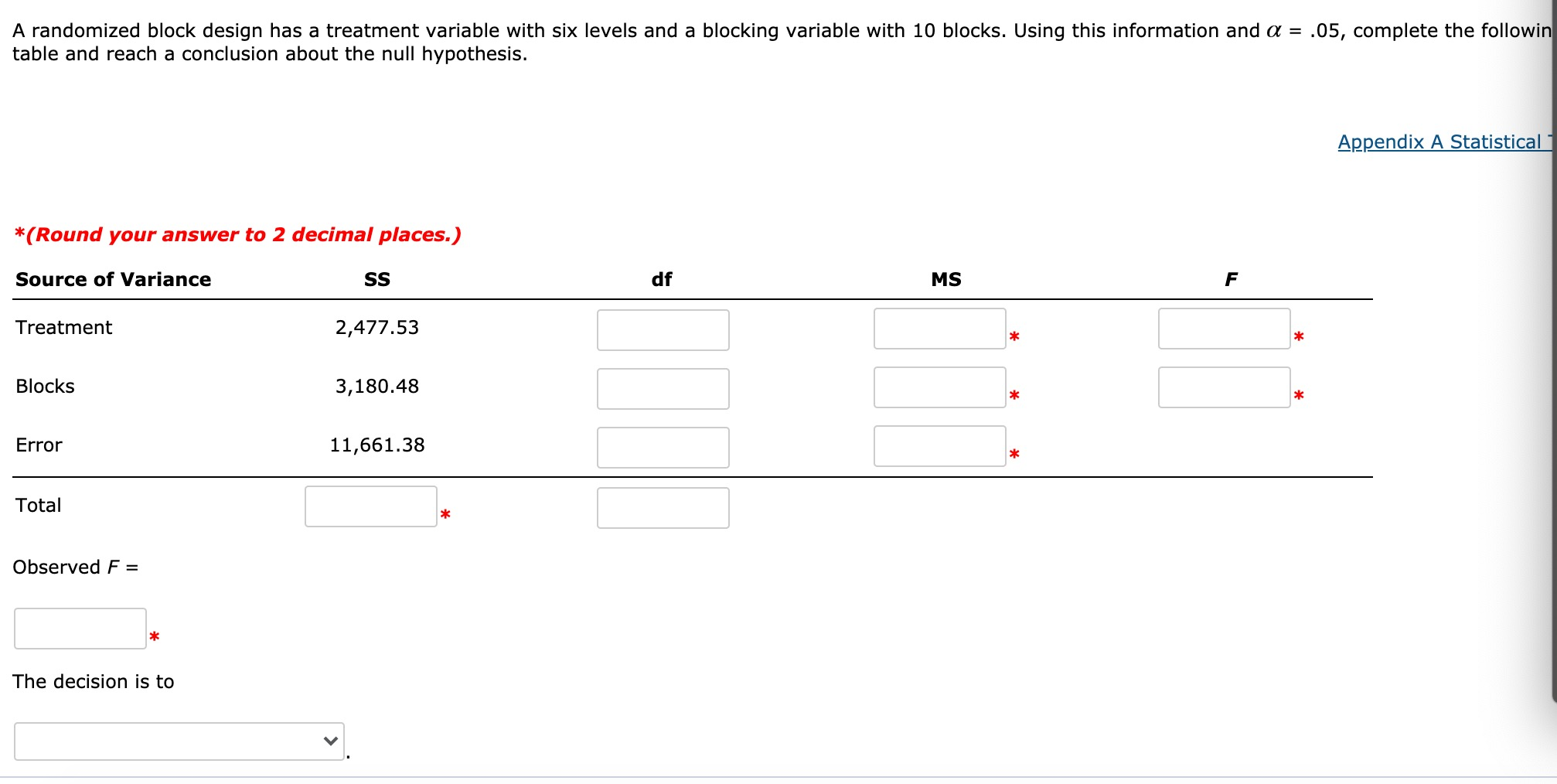 Solved A randomized block design has a treatment variable | Chegg.com