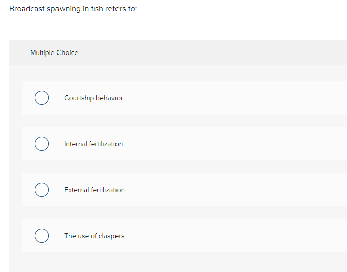 Solved Broadcast spawning in fish refers to: Multiple Choice | Chegg.com