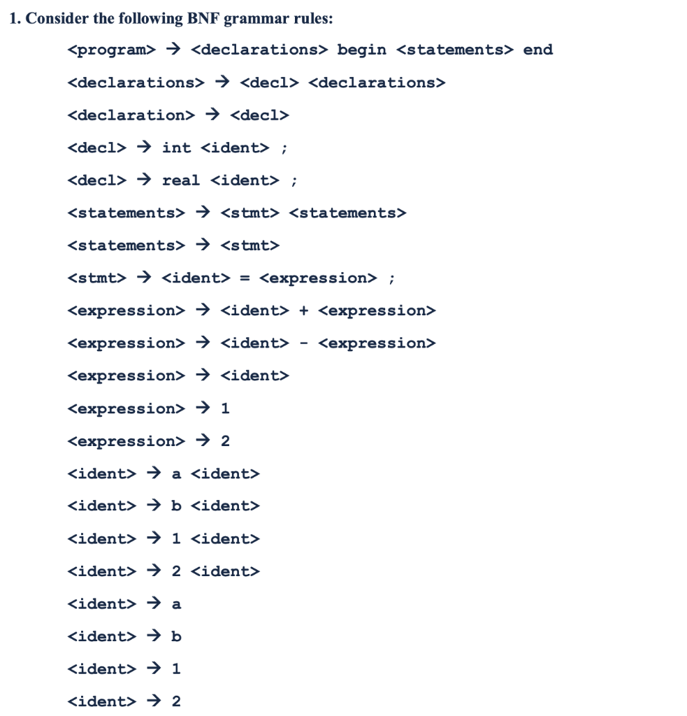 Solved Write A Bnf Grammar For Recognizing All The Strings 