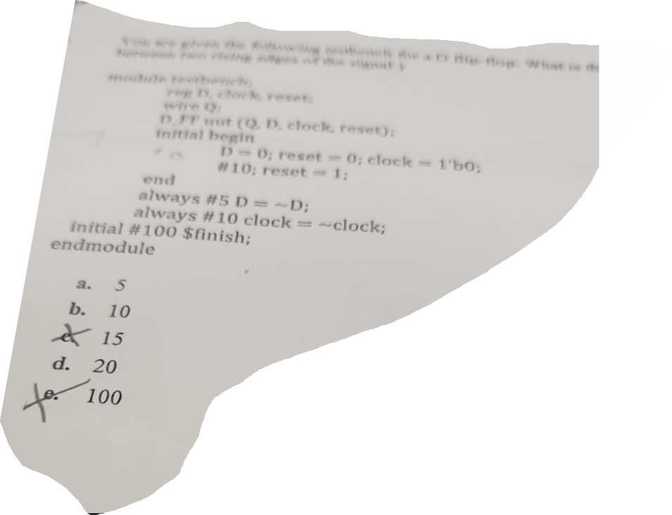 Solved D ﻿Prit (Q, ﻿D, ﻿clock, ruset):initial begini) =0; | Chegg.com