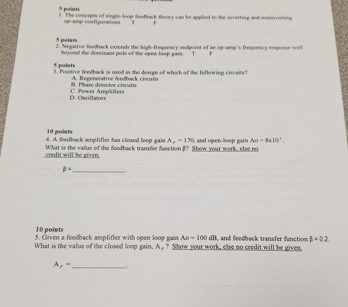 Solved 5 points 1. The concepts of single-loop feedback | Chegg.com