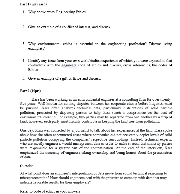 Solved Part 1 (5pts each) 1. Why do we study Engineering | Chegg.com