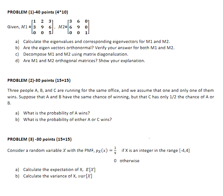 Solved PROBLEM (1)-40 points (4*10) Given, | Chegg.com
