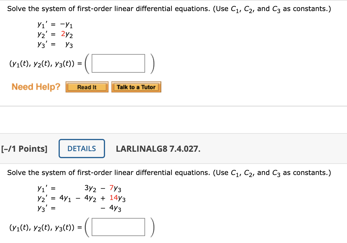 Solved Solve the system of first-order linear differential | Chegg.com