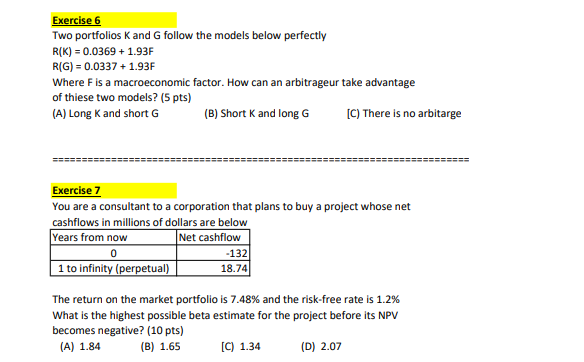 Solved Exercise 6 Two portfolios K and follow the models | Chegg.com