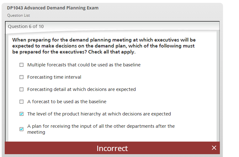 Solved DP1043 Advanced Demand Planning Exam Question List | Chegg.com