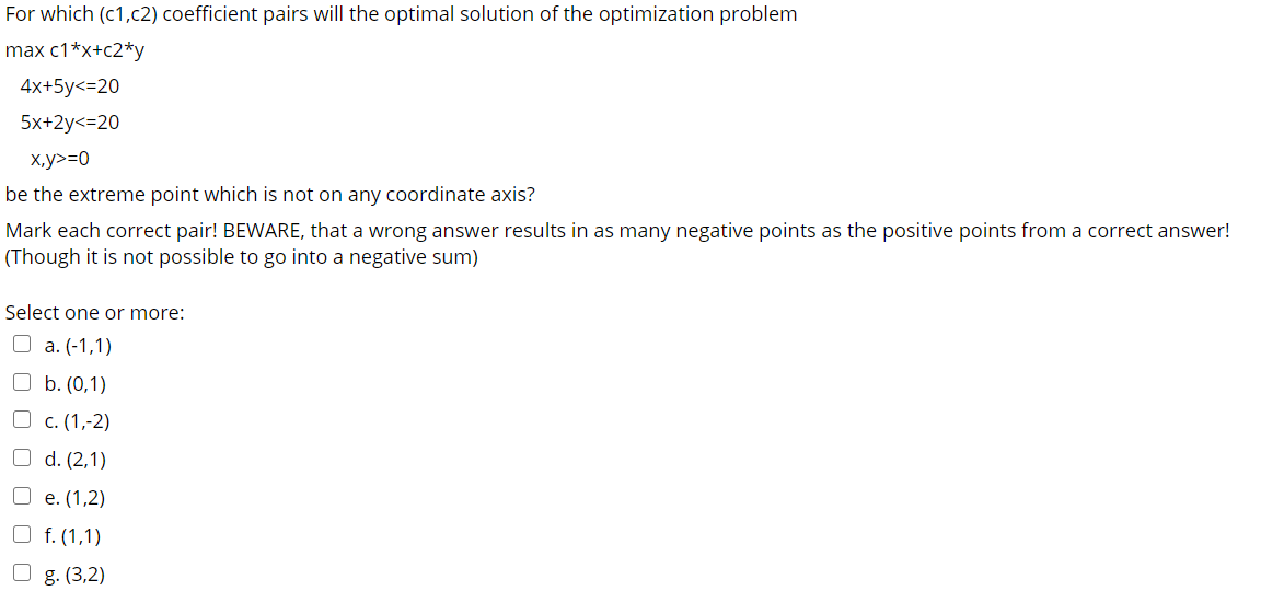 Solved For which (C1,c2) coefficient pairs will the optimal | Chegg.com