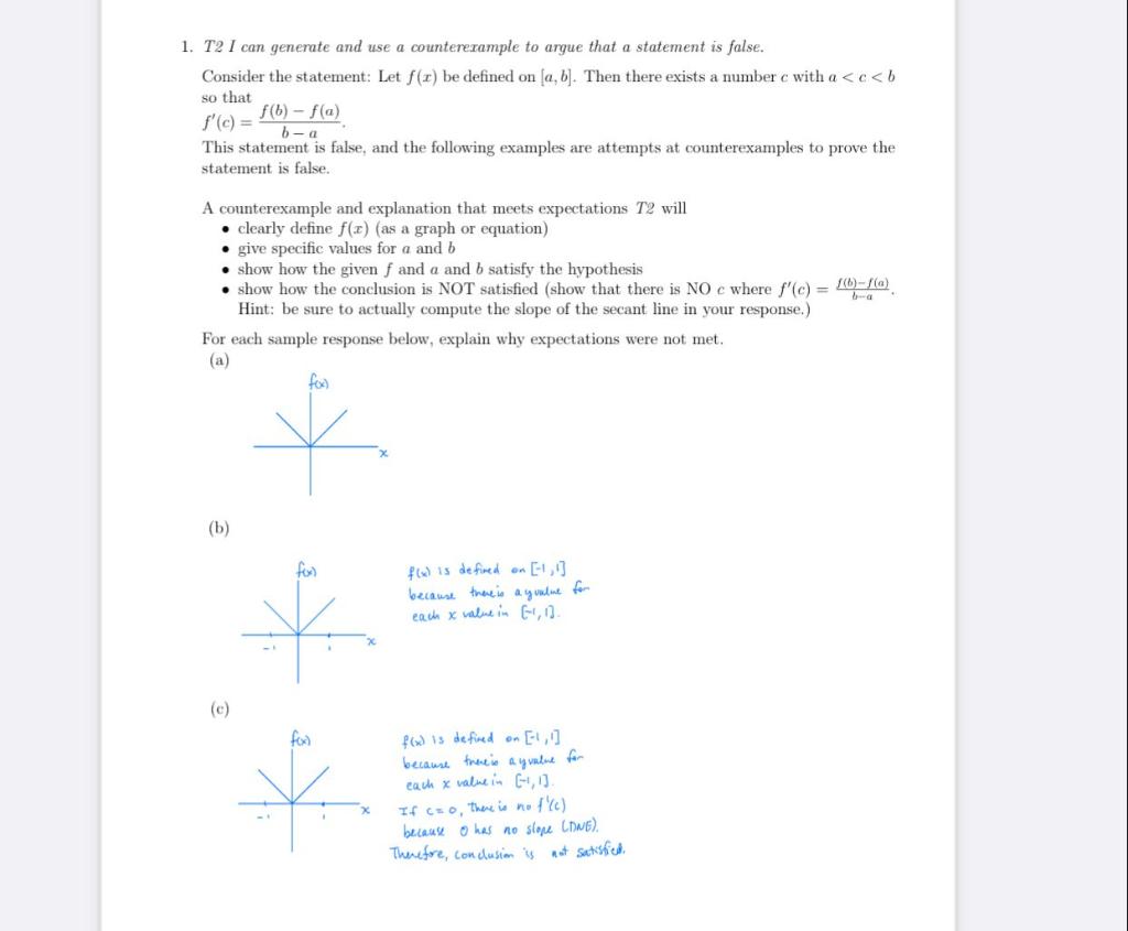 Solved 1. T2 I can generate and use a counterexample to | Chegg.com