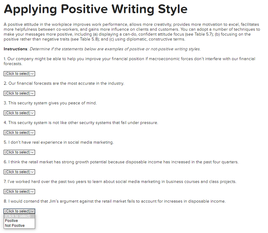 Applying Positive Writing Style A positive attitude | Chegg.com