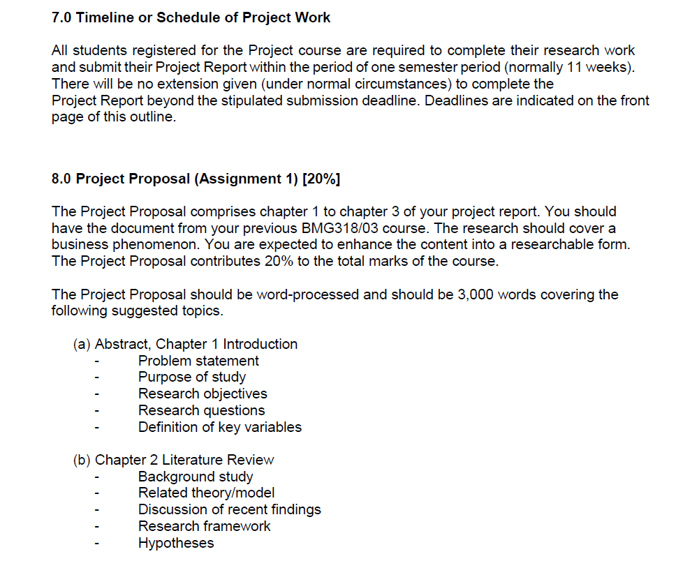 7.0 Timeline or Schedule of Project Work All students | Chegg.com