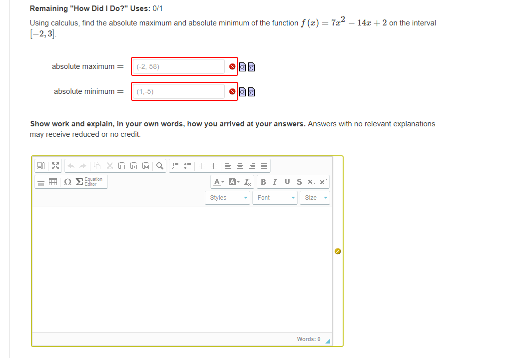 Solved Remaining "How Did I Do?" Uses: 0/1 Using calculus, | Chegg.com