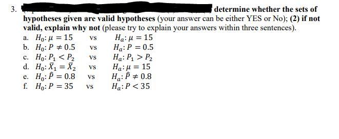 Solved hypotheses given are valid hypotheses (your answer | Chegg.com