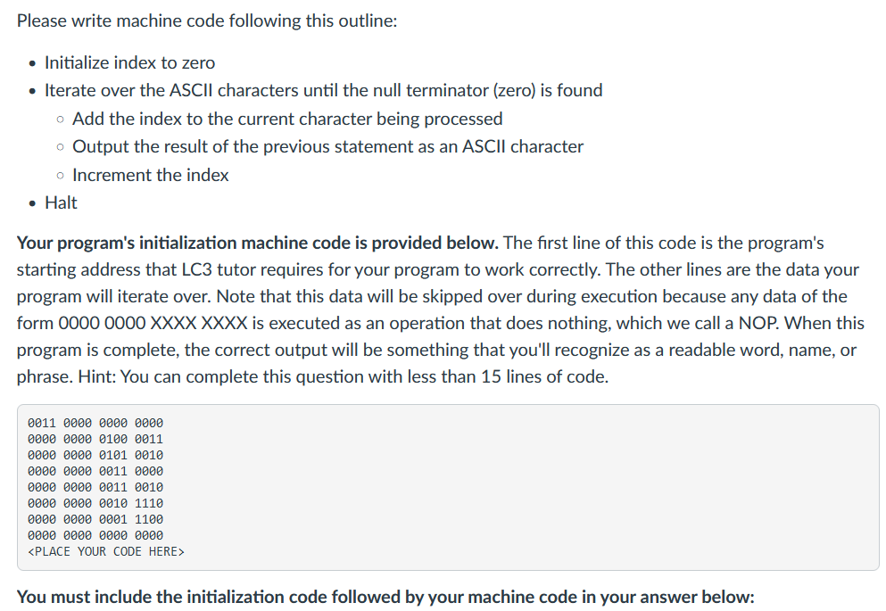 Please write machine code following this outline: • | Chegg.com