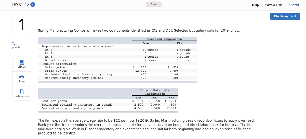 Solved HW CH 10 6 Saved Help Save & Exit Submit Check my | Chegg.com