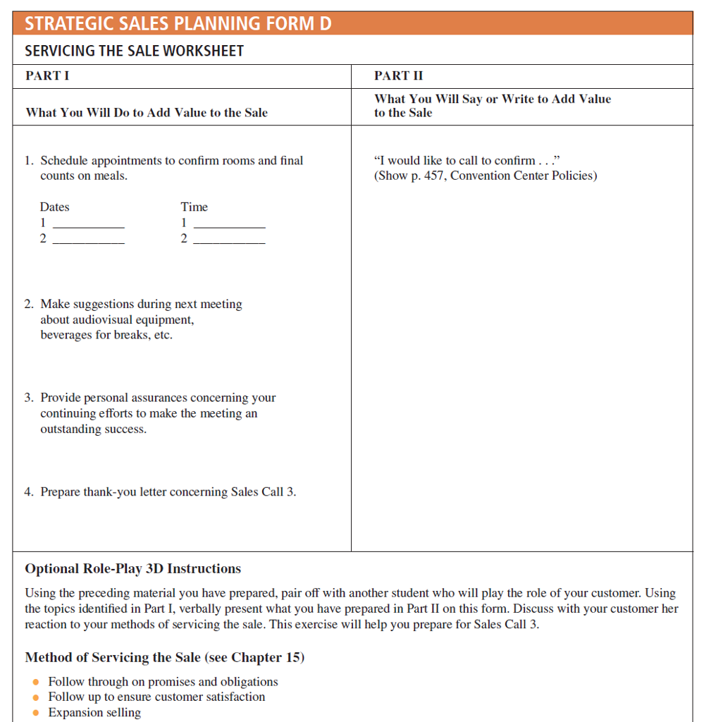STRATEGIC SALES PLANNING FORM D SERVICING THE SALE Chegg strategic-sales-planning-form-d-servicing-the-sale-chegg
