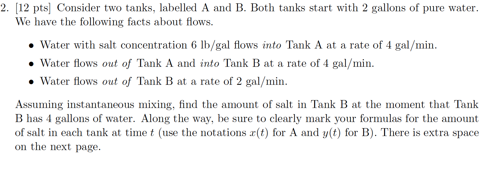 Solved 2. (12 pts] Consider two tanks, labelled A and B. | Chegg.com