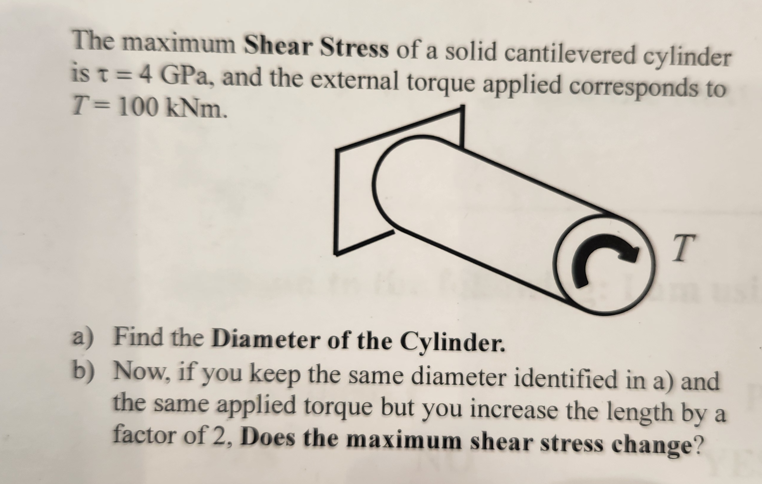 Solved The maximum Shear Stress of a solid cantilevered | Chegg.com